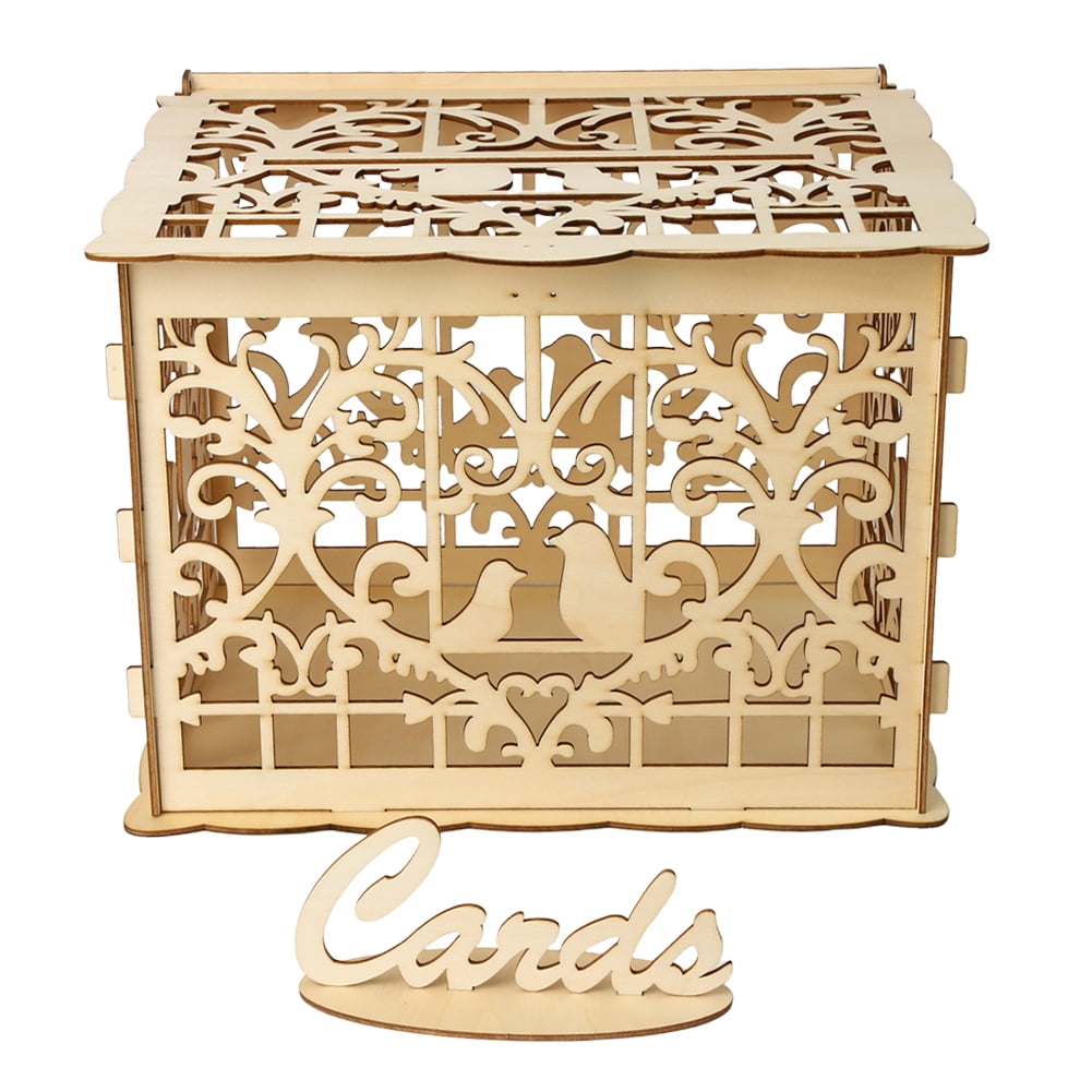 HUONA Wedding Card Box with Lock Bird Shaped Wood Card Gift Box Cutout ...