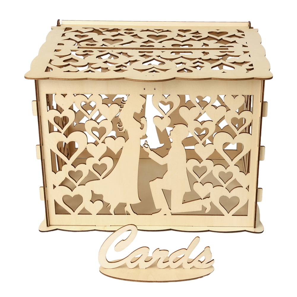 HUONA Wedding Card Box with Lock Wood Card Gift Box Couple Proposal ...