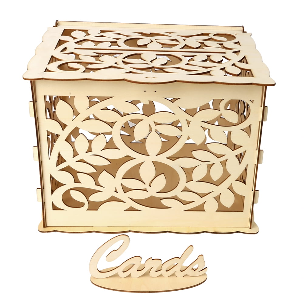 HUONA Wedding Card Box with Lock Wood Card Gift Box Leaves Cutout DIY ...