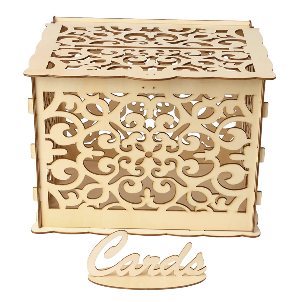 HUONA Wedding Card Box with Lock Wood Card Gift Boxes Botanical Cutout ...