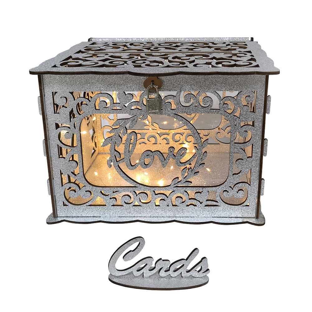 HUONA Wedding Card Box Wood Love Card Boxes with Lock and Light ...