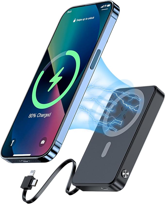 HUOTO Magnetic Power Bank,10000mAh Wireless Portable Charger USB C ...