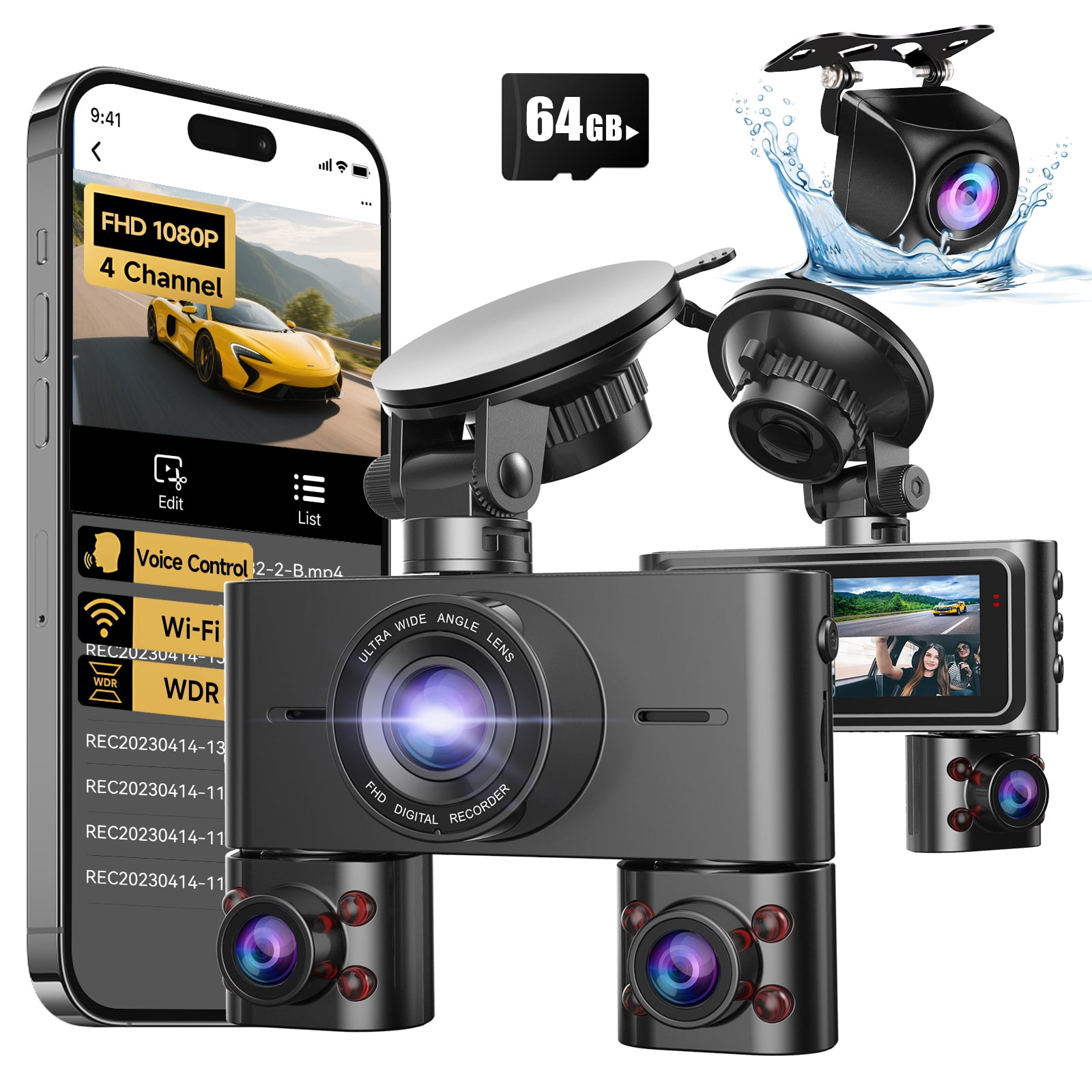 HUPEJOS Dash Camera 4 Channel,360 Dash Cam with 64GB Card, Voice ...
