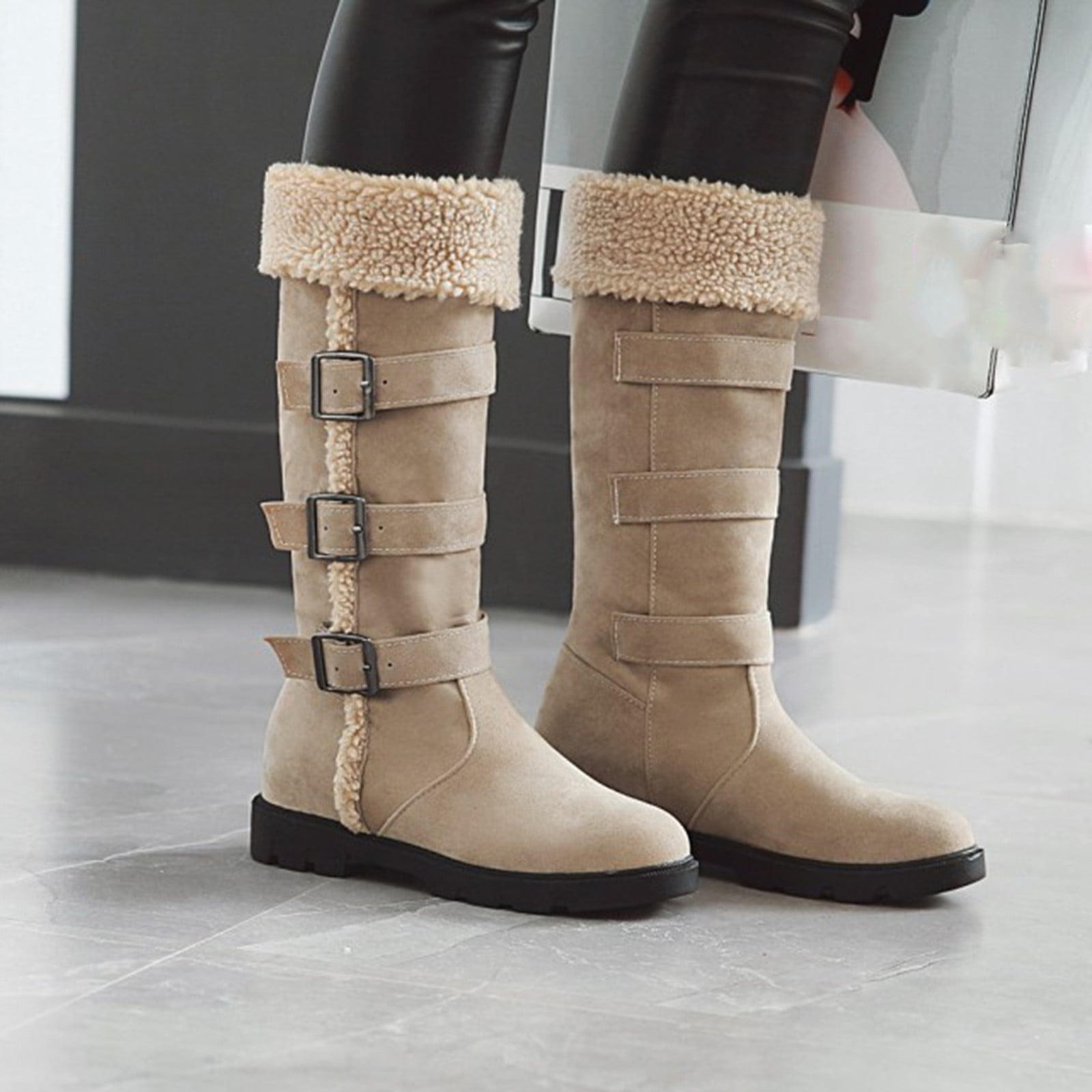 HUPOM Fall Boots For Women 2023 Pumps High Heel Rubber Slip-On Knee ...