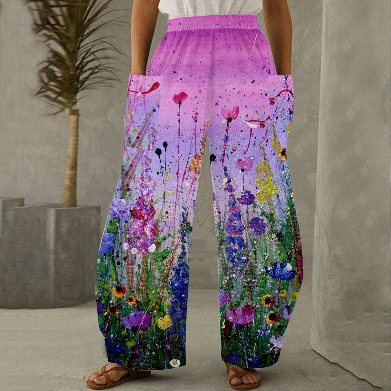 HUPOM Palazzo Pants For Women Casual Training Pants Carpenter Mid Waist ...