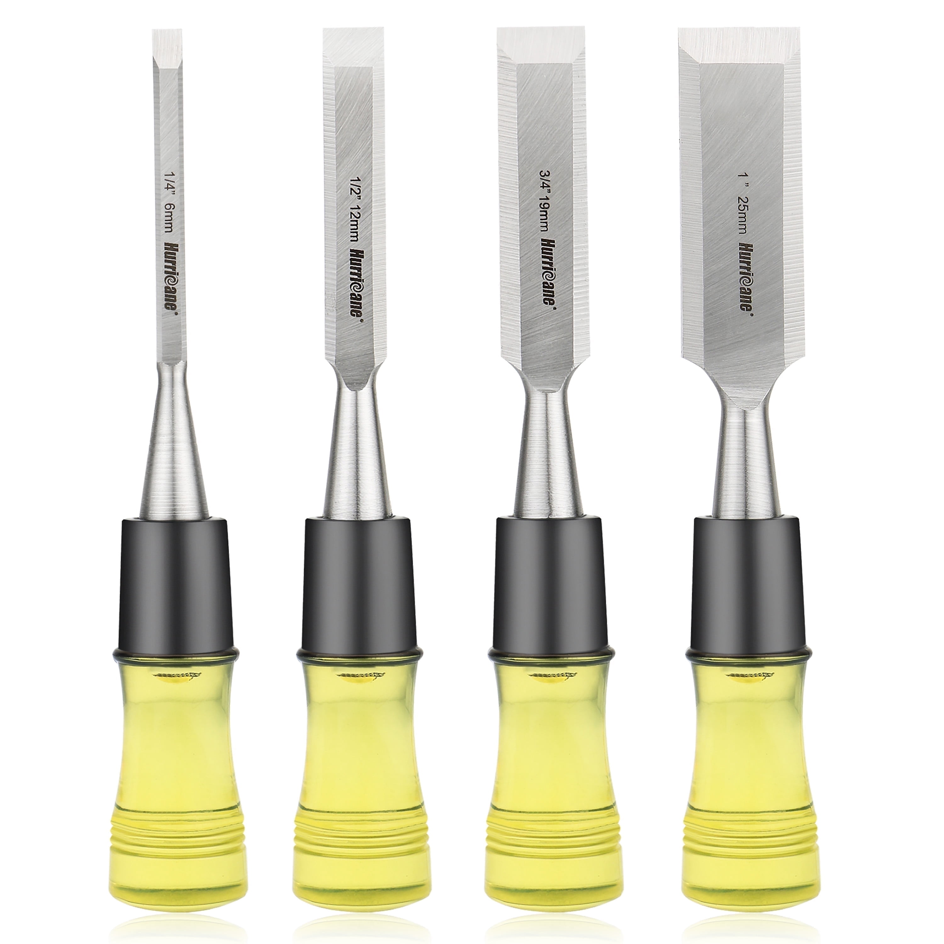4 Piece Wood Chisel Set CR-V Steel Beveled Edge Blades with Safety Caps ...