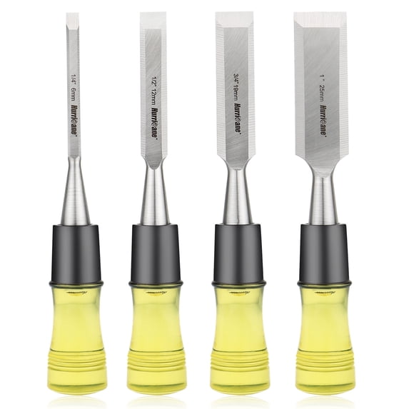 4 Piece Wood Chisel Set CR-V Steel Beveled Edge Blades with Safety Caps ...
