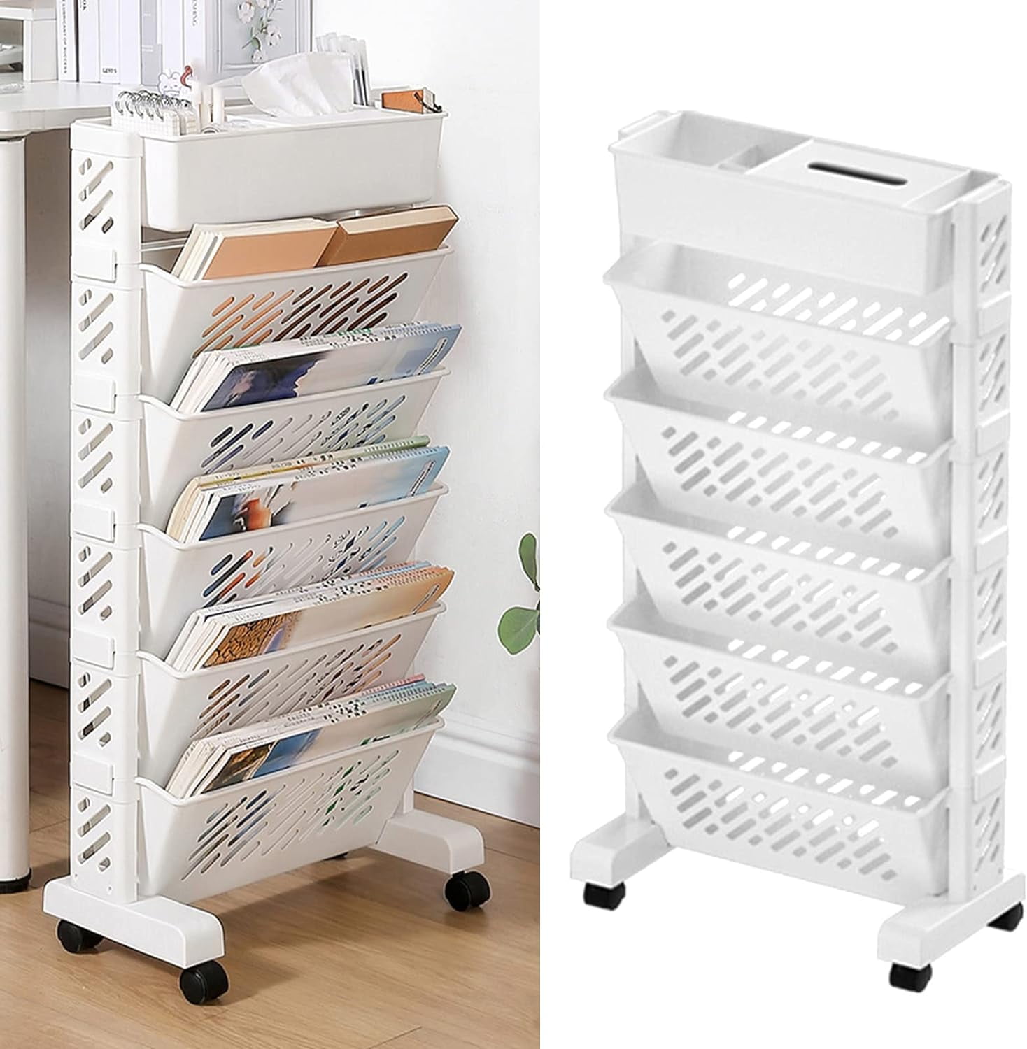 HURRISE Removable Movable Unique Bookcase, 6 Tier Movable Bookshelf ...