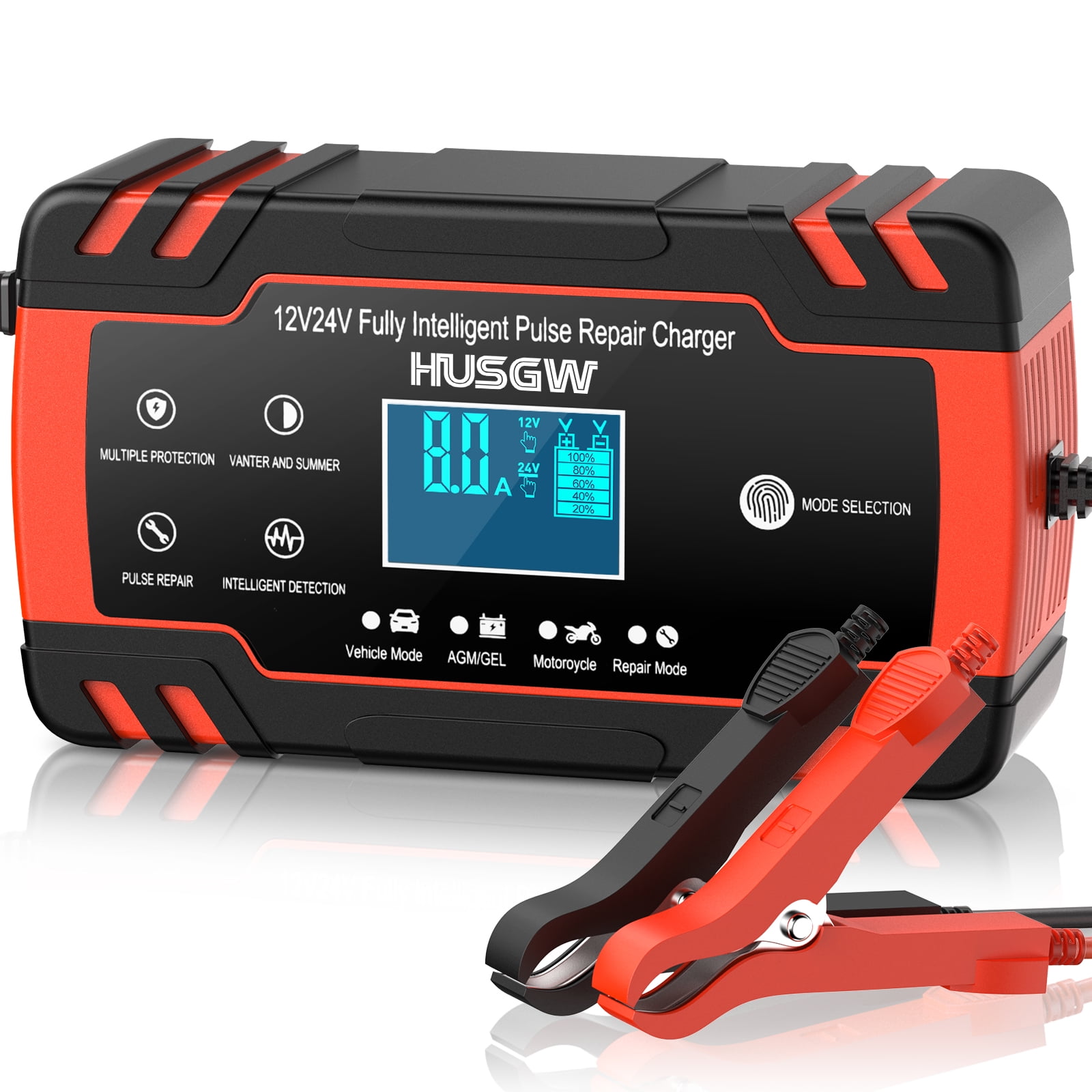 HUSGW 12V8A 24V4A Car Battery Charger Intelligent Digital Display ...