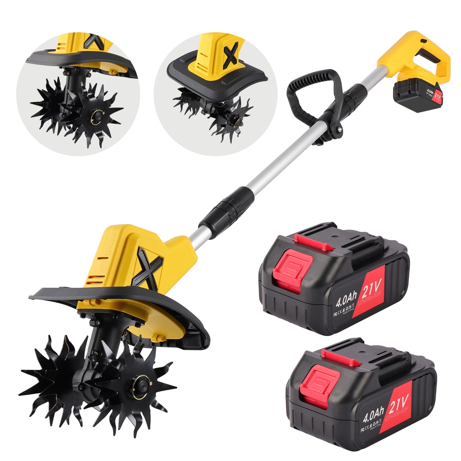 HUSGW 21V Cordless Tiller Cultivator, 270RPM Electric Garden Tiller ...