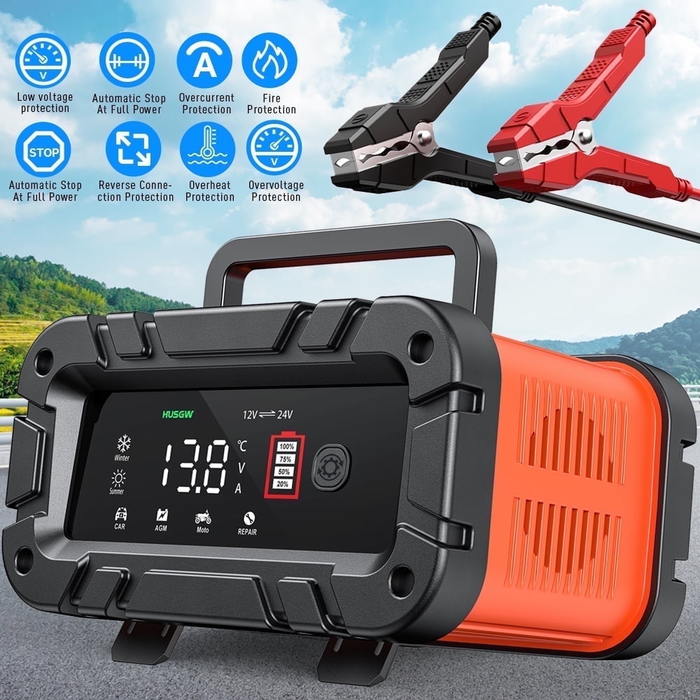 HUSGW 24V/12V/10A Dual Auto Car and Motorcycle Battery Maintainer and ...