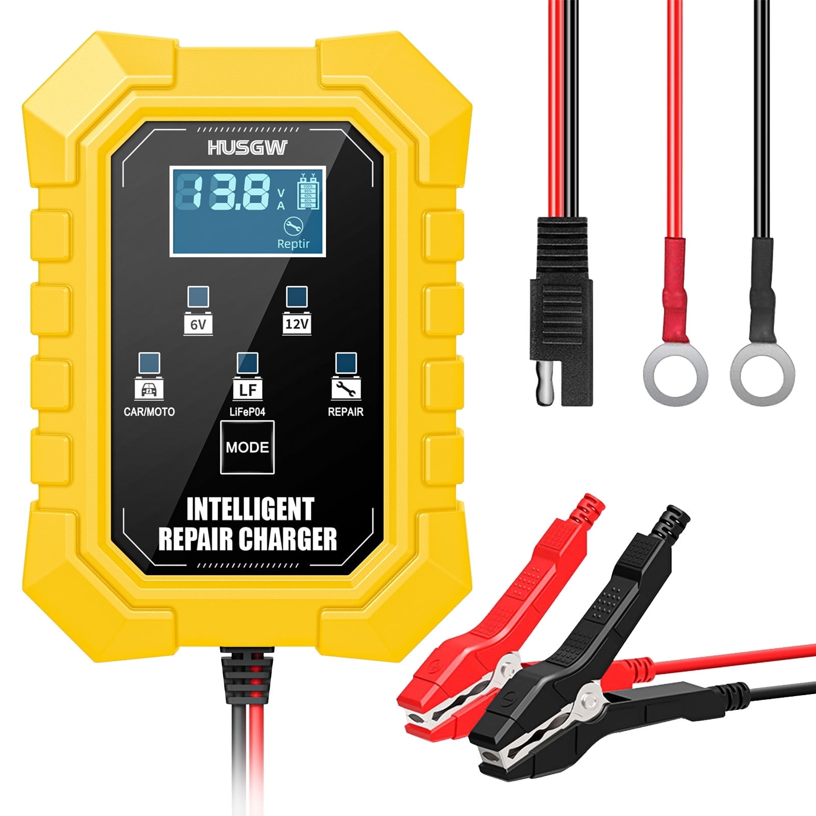 HUSGW 6V/12V 1.5A Car And Motorcycle Battery Charger Lead-Acid Battery ...