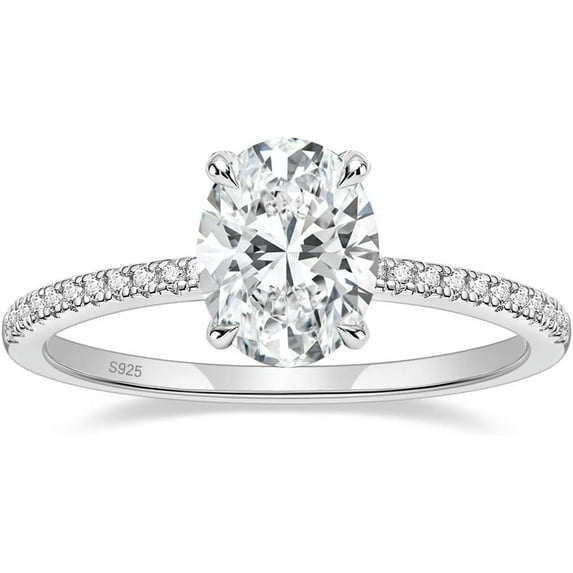 HUSPUR 3CT 925 Sterling Silver Engagement Rings Oval Cut Cubic Zirconia CZ Wedding Promise Rings ...