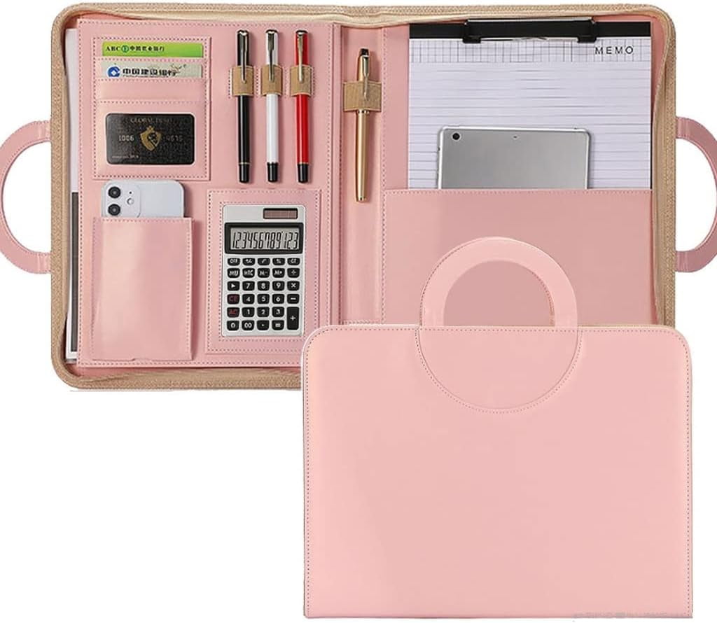HUSPUR A4 Portfolio Folder with Handles Women Business Briefcase Pu ...