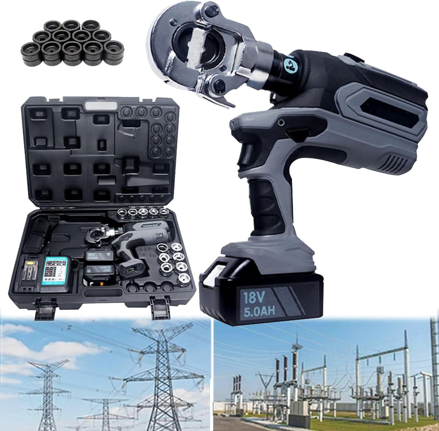 HUSPUR Rechargeable Hydraulic Wire Crimping Tool 10-400mm2, 18V ...