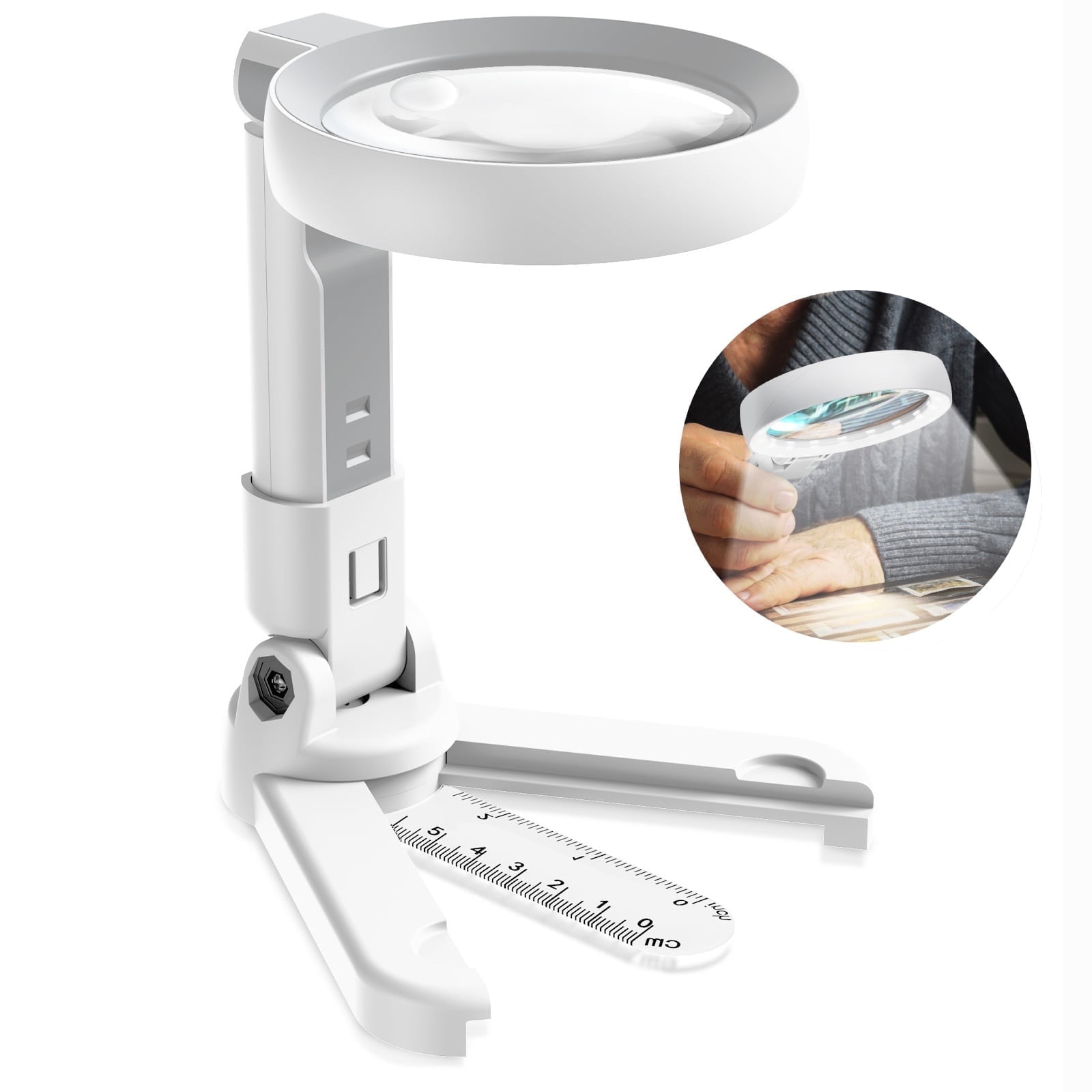 HUTACT 70mm Magnifying Glass with Dimmable LED, 2" Ruler, 5X 10X ...