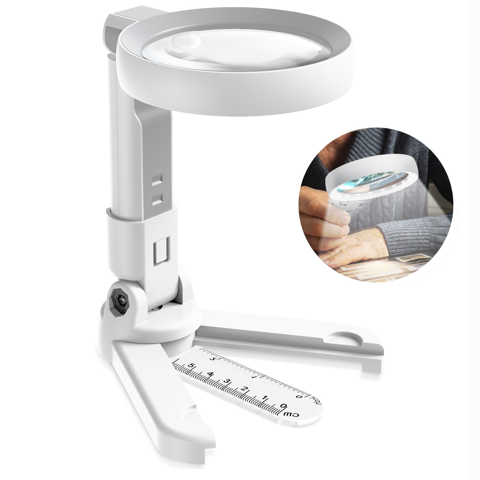 HUTACT 70mm Magnifying Glass with Dimmable LED, 2" Ruler, 5X 10X ...