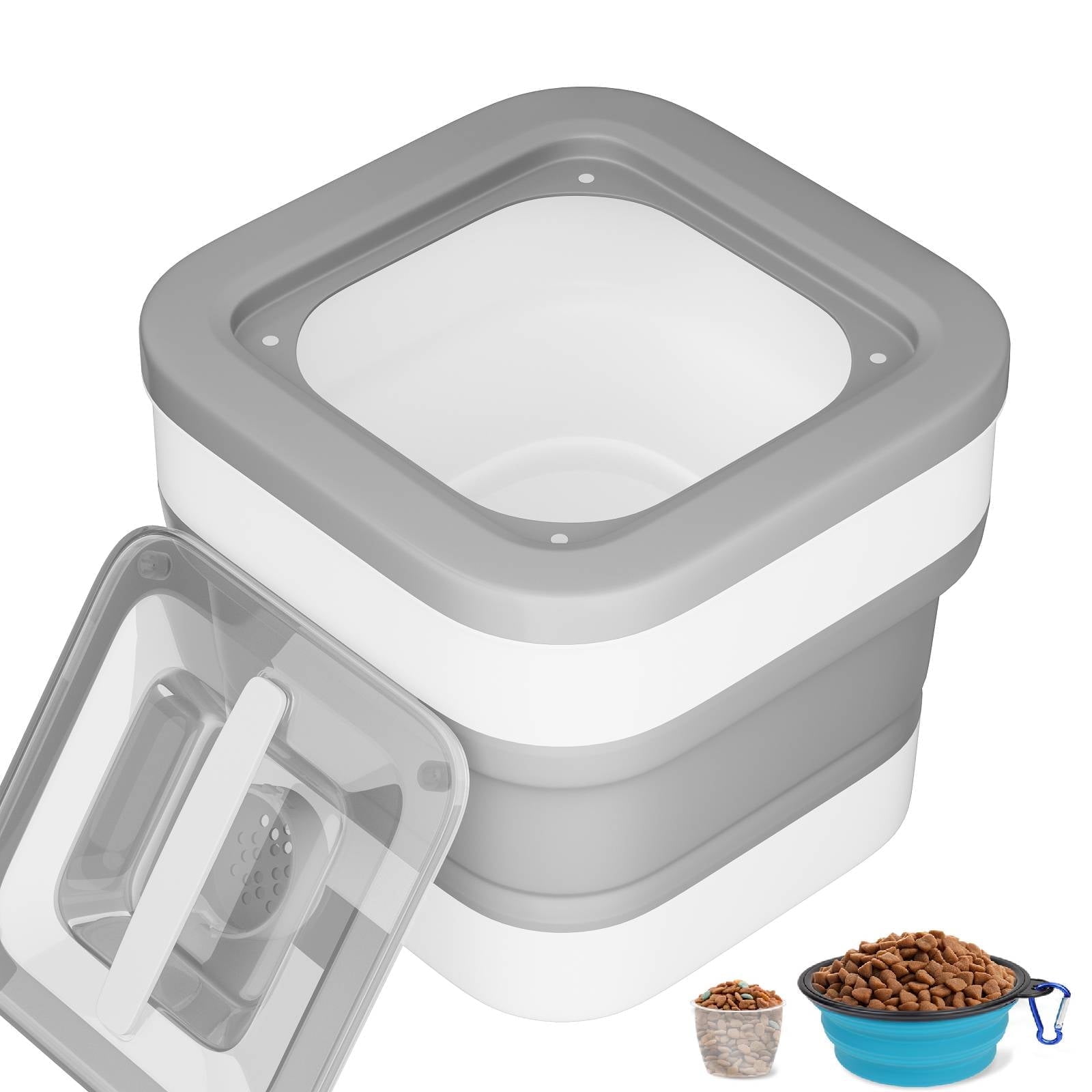 Collapsible Pet Food Storage Container with Magnetic Lid Travel Bowl ...