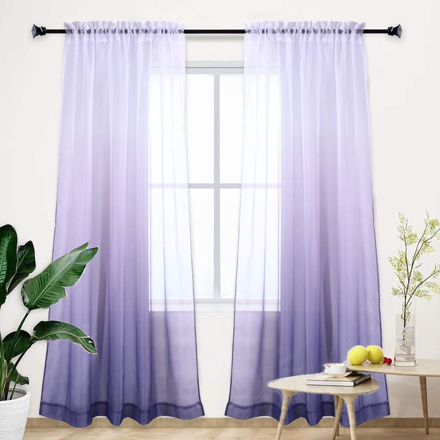 HUTO Gradient Curtain Light Purple Ombre Semi Sheer Curtain Girls ...