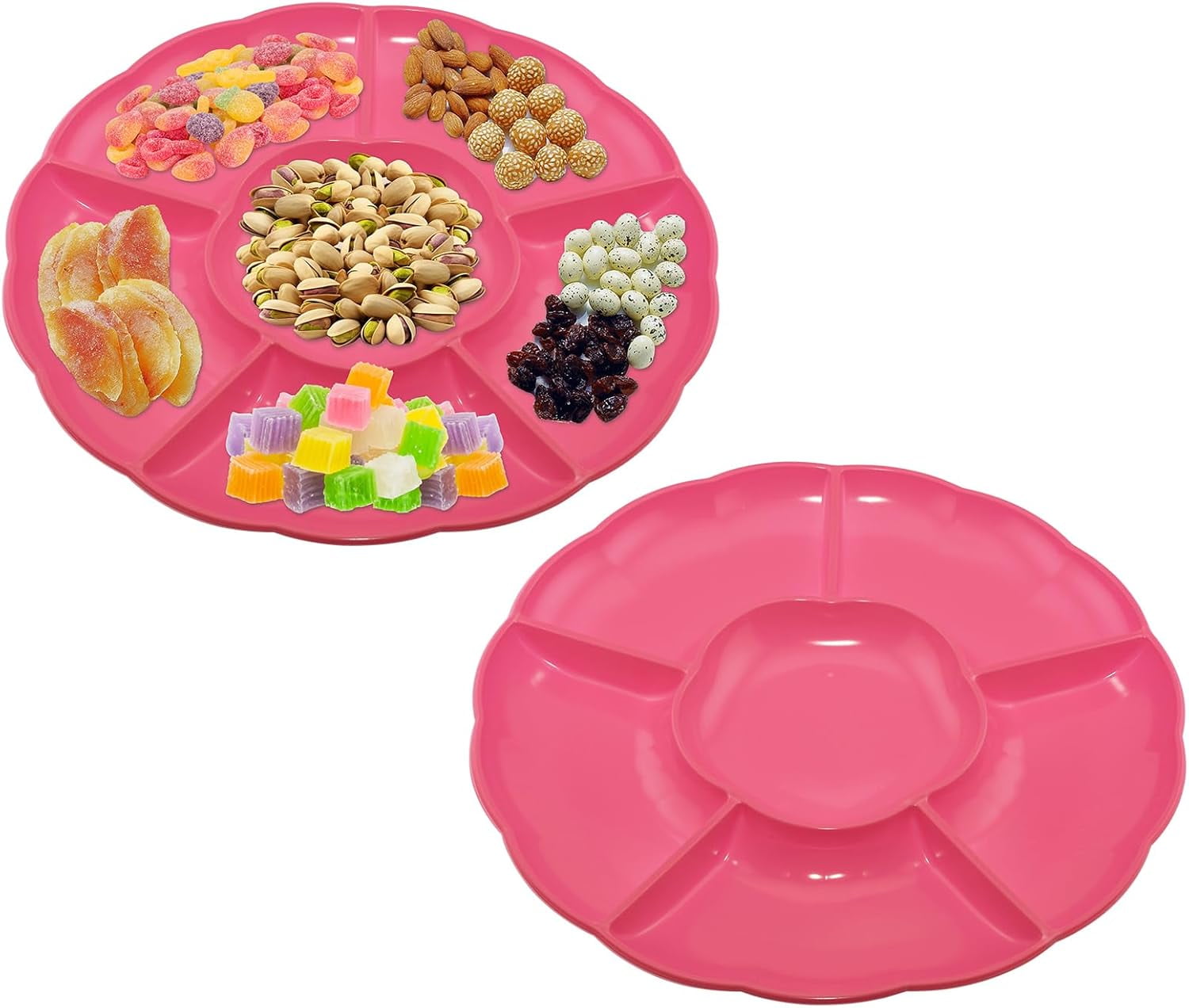 HUVBNAWQ-12-Inch Round Plastic Serving Trays with 2 Pack,6 Sectional ...