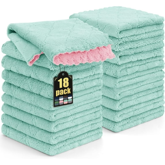 HUVBNAWQ-18 Pack Kitchen Cloths Dish Towels (10" x 10", Green & Pink ...