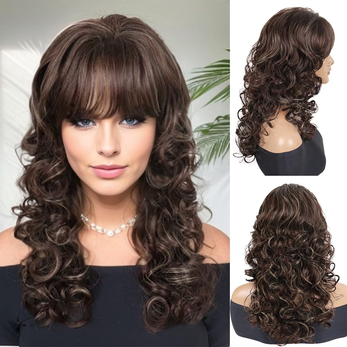 HUVBNAWQ-22 Inch Long Curly Wigs for Women Synthetic Hair Replacement ...