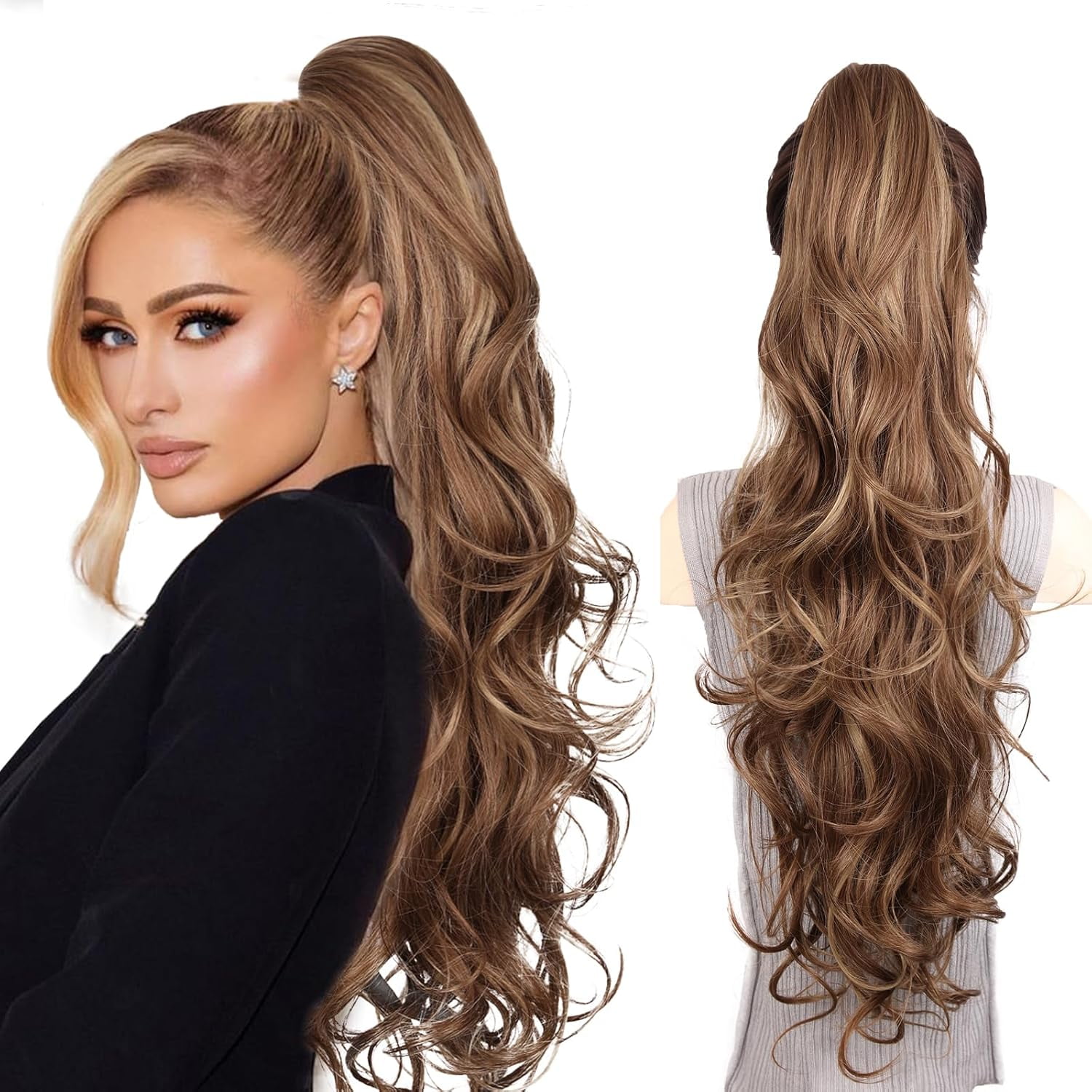 HUVBNAWQ-26 Inch Long Ponytail Extension - Soft Wavy Pony Tails Hair ...