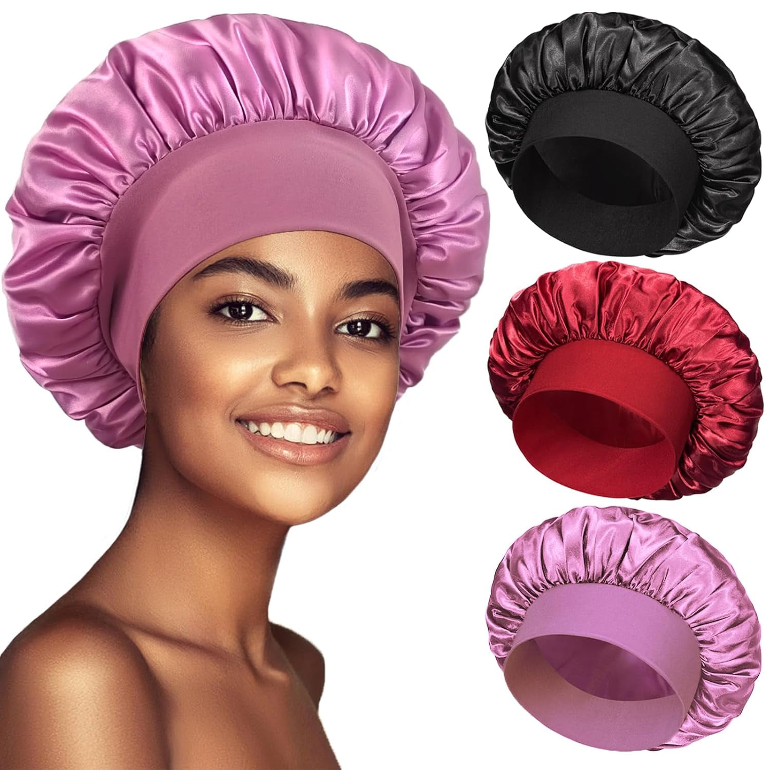 HUVBNAWQ-3 Pack Satin Bonnet Silk Hair Bonnet for Sleeping, Sleep ...