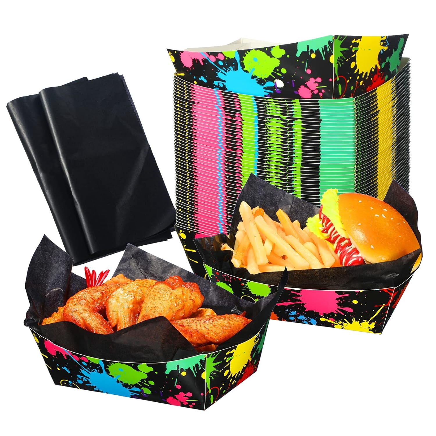 HUVBNAWQ-50 Pack Neon Glow Paper Food Tray Bulk with Deli Liner Sheets ...