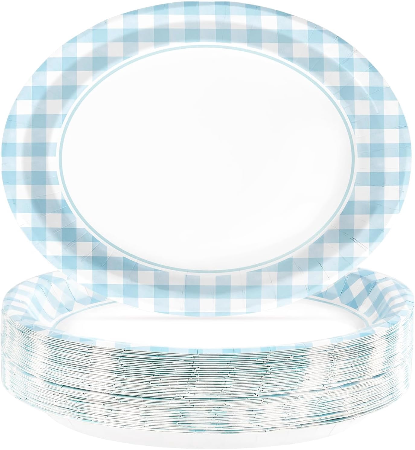 HUVBNAWQ-50PCS Light Blue Gingham Paper Oval Plates 10" X 12 ...