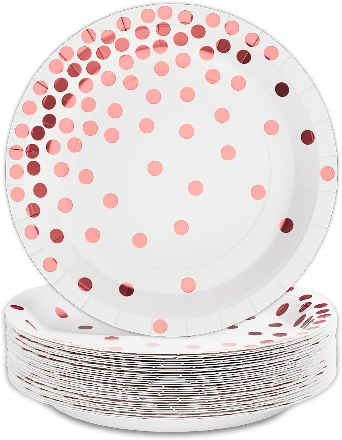 HUVBNAWQ-80 Count White and Rose Gold Paper Plates, 7 inch Metallic ...