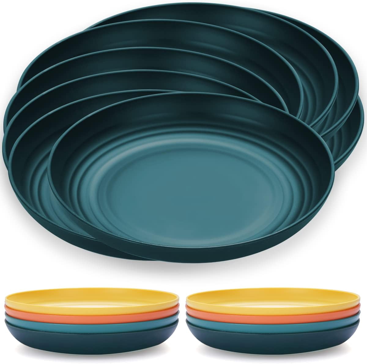 HUVBNAWQ-9 Inch Large Deep Plastic Plates 8 Pieces, Unbreakable And ...