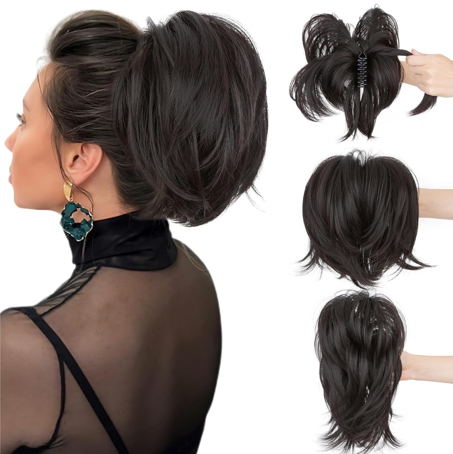 HUVBNAWQ-Claw Clip Short Ponytail Extension Messy Bun Hair Piece With 4 ...