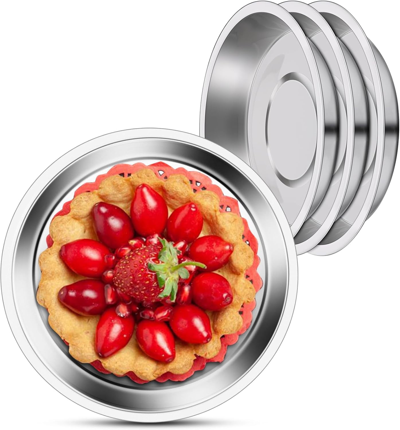 HUVBNAWQ-Deep Stainless Steel Plates, 4 Set 7 inch 304(18/8) Metal Food ...