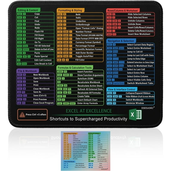 HUVBNAWQ-Excel Cheat Sheet Desk pad - Excel Shortcut Keys Mouse Pad (11 ...