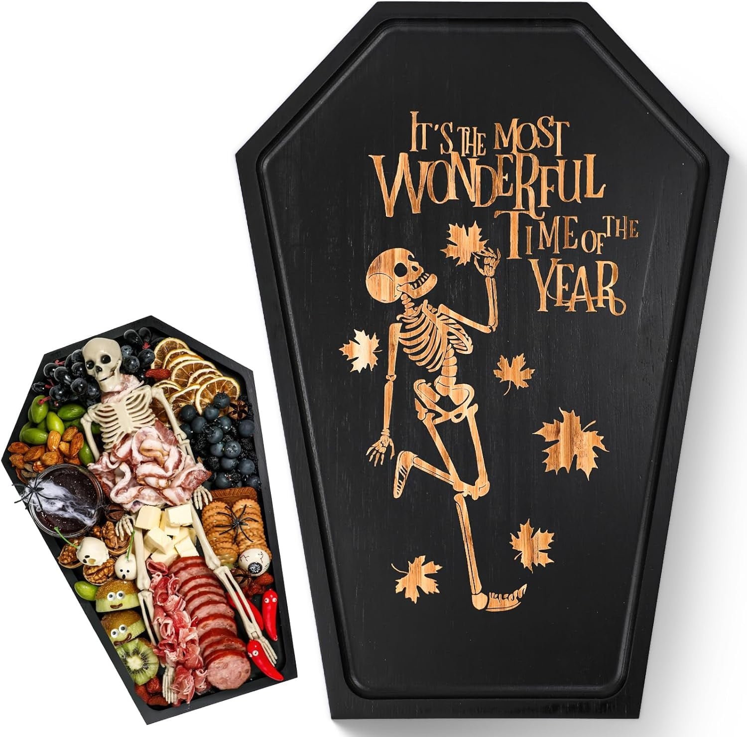 HUVBNAWQ-Large Coffin Charcuterie Board - New Skeleton Design, 16.5" x ...