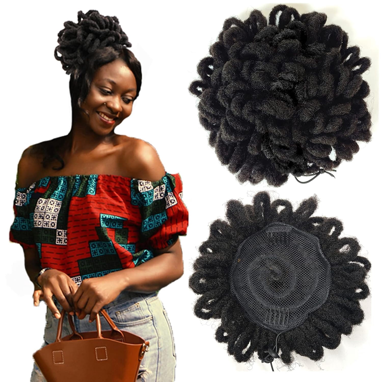 HUVBNAWQ-Loc Buns For Black Women10 Inches Loc Petal Bun Afro High Puff ...