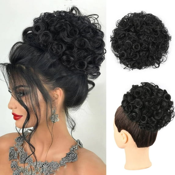 HUVBNAWQ-Messy Wavy Bun Hair Pieces for Women Short Curly Drawstring ...