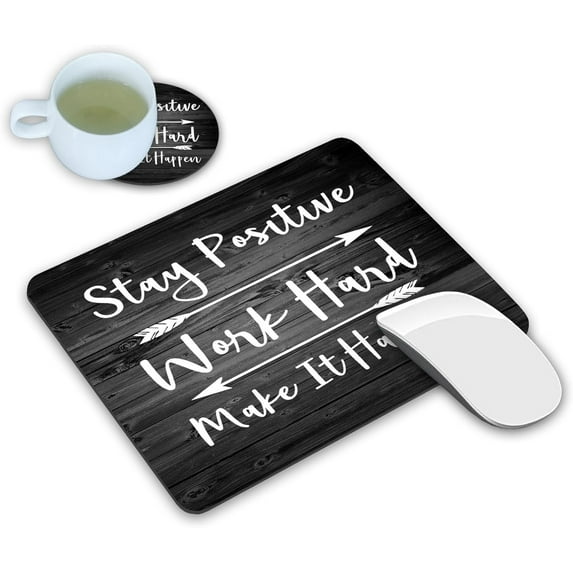 HUVBNAWQ-Mouse Pad and Coasters Set, Inspirational Quote Stay Positive ...