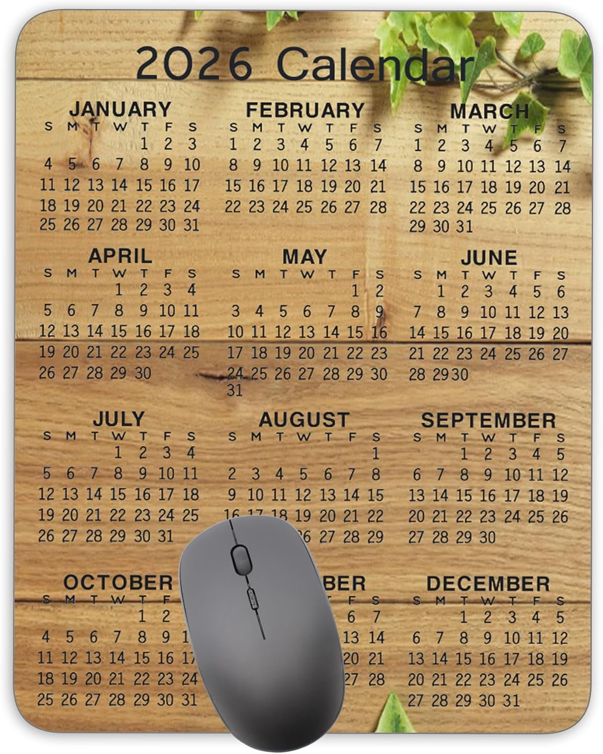 HUVBNAWQ-Non-Slip Rubber Mouse Pad 2026 Calendar Wood Background ...