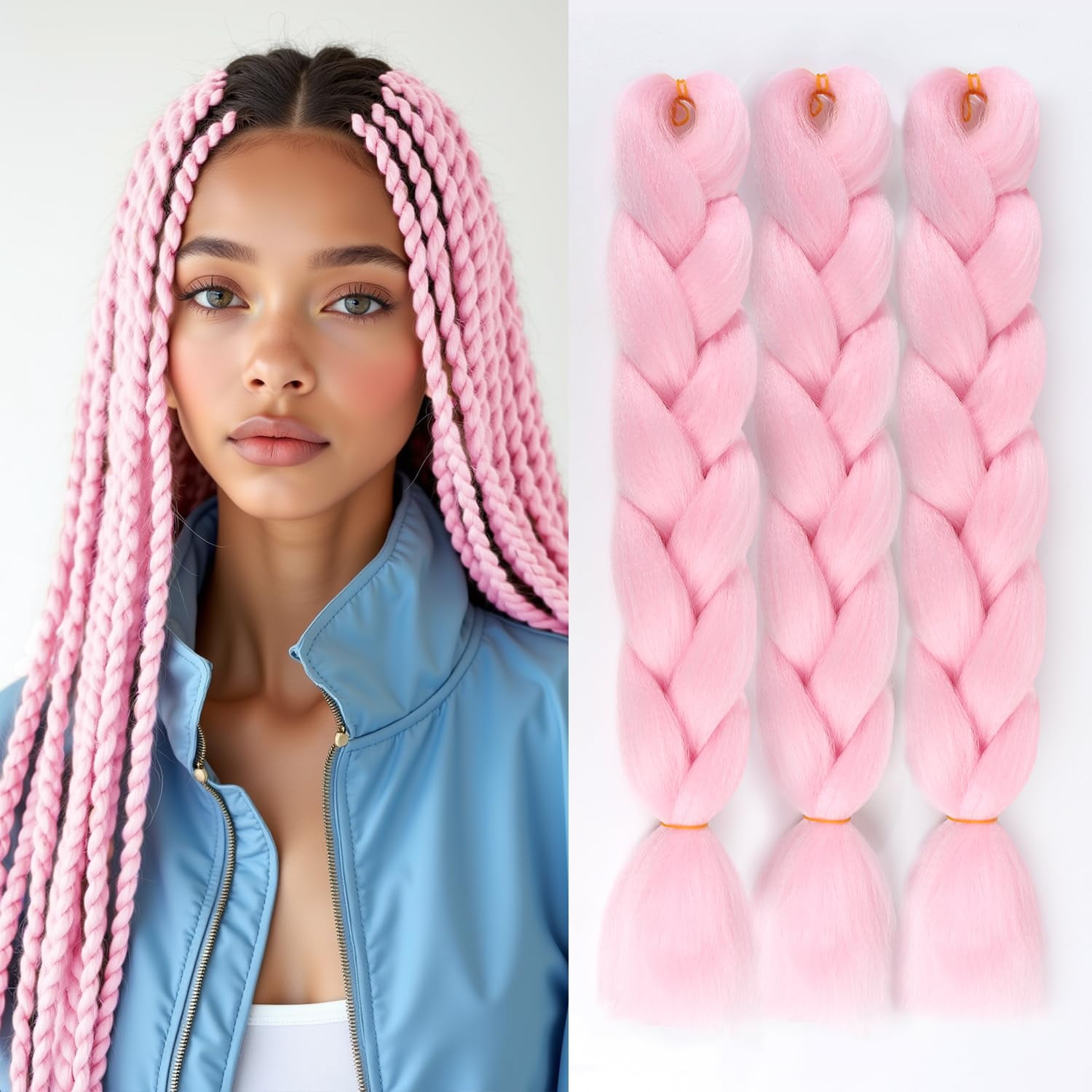 HUVBNAWQ-Pink Braiding Hair Extensions for Braids Jumbo Twist Crochet Hair High Temperature ...