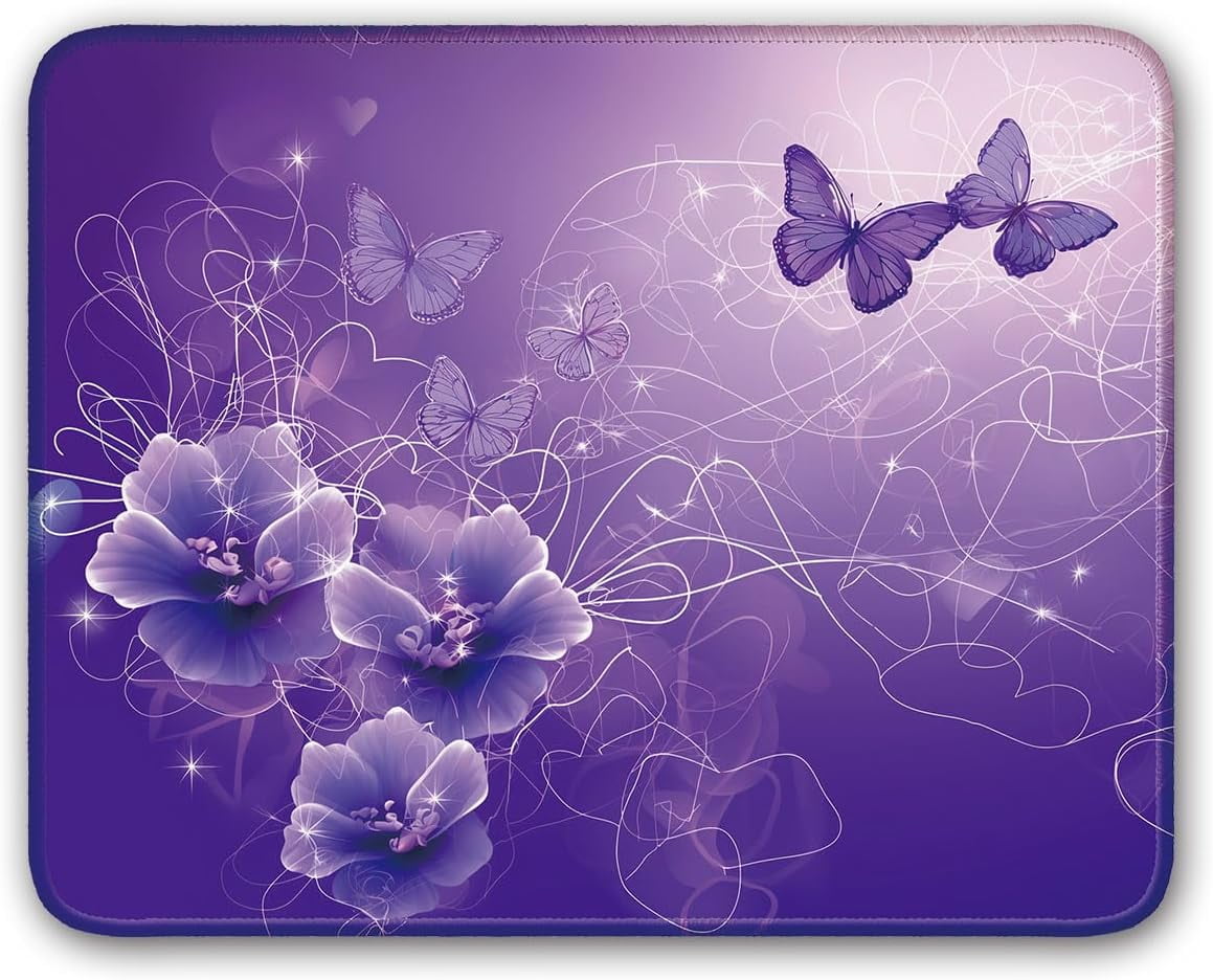 HUVBNAWQ-Purple Butterflies and Flower Pattern, Aesthetic Mouse Pad Small Cool Gaming Computer ...