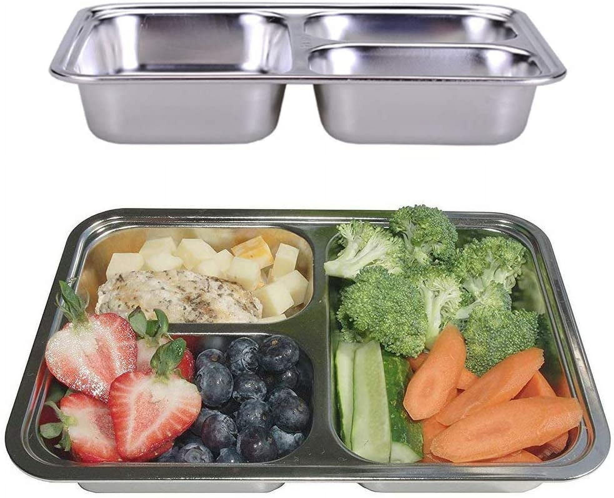 HUVBNAWQ-Set of 2 Stainless Steel Divided Plates Tray 3 Sections Diet ...