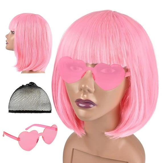 HUVBNAWQ-Short Colored Bob wig and Sunglass Set, Colorful Cosplay Party ...