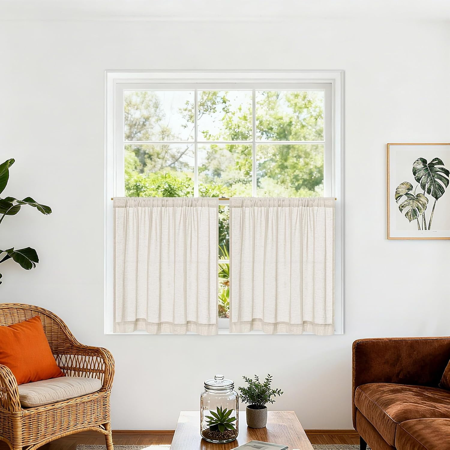 HUVBNAWQ-Smei Sheer Curtains for Kitchen Small Windows Curtains Linen ...