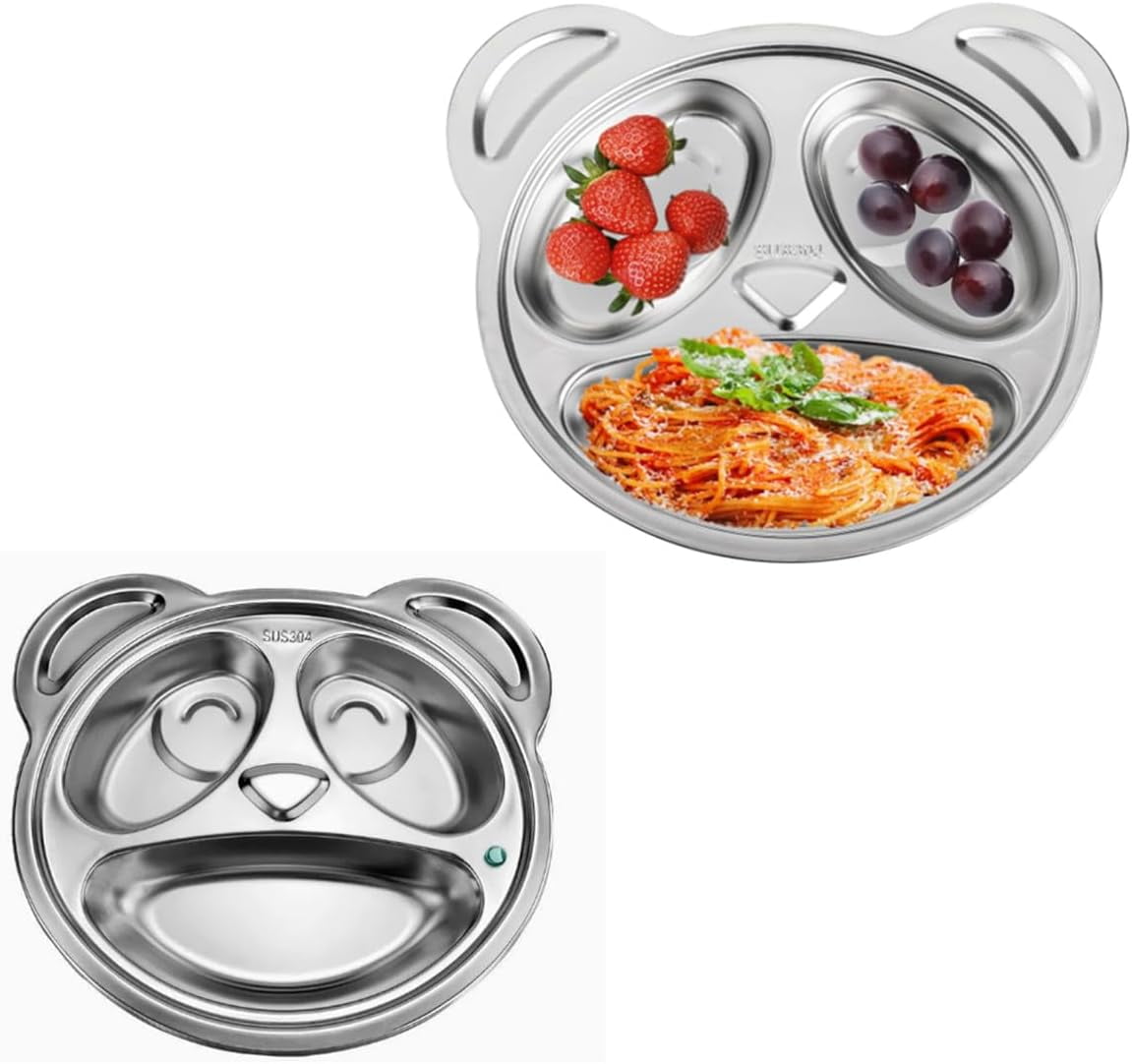 HUVBNAWQ-Stainless Steel Divided Plates, Panda Shape 3 Sections Dinner ...