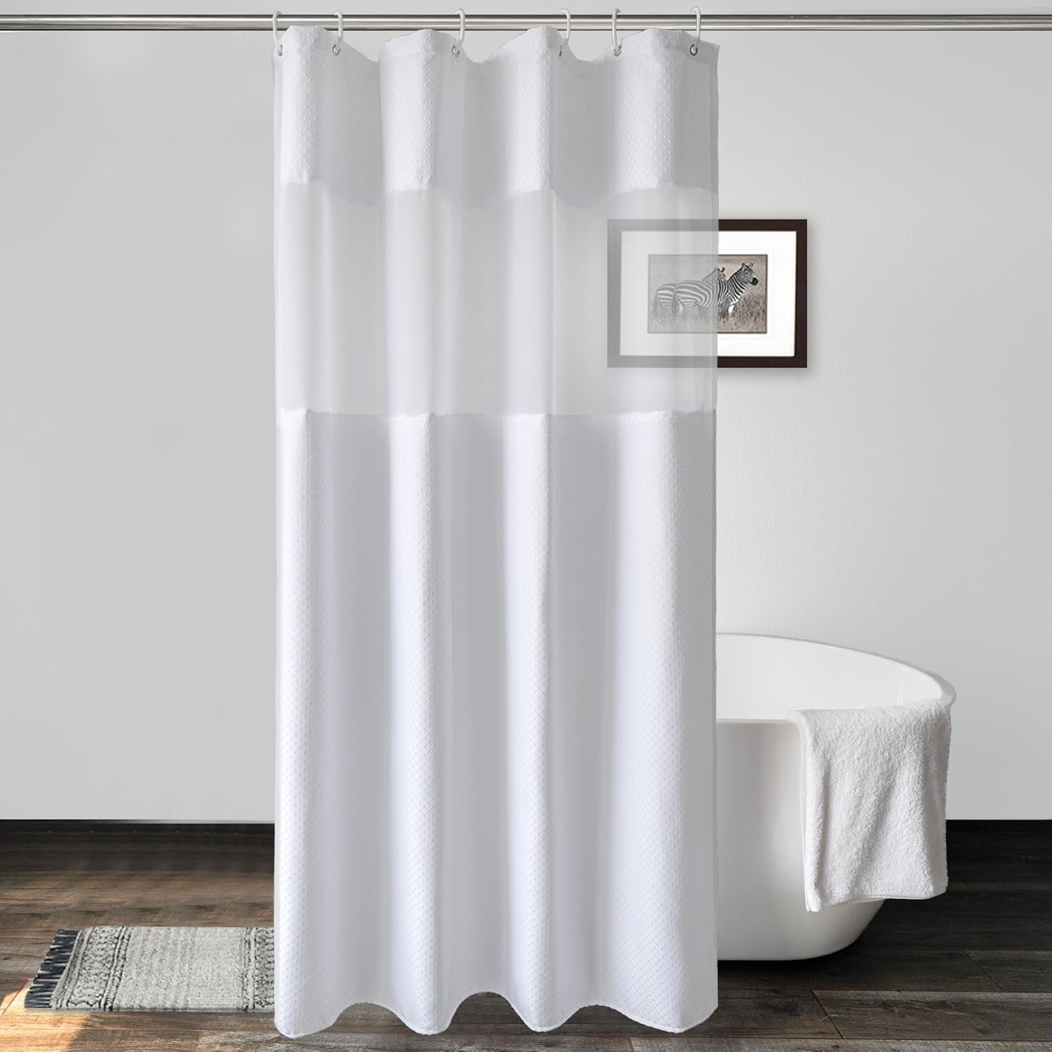 HUVBNAWQ-Waffle Weave Fabric Shower Curtain with Mesh Window, Heavy ...