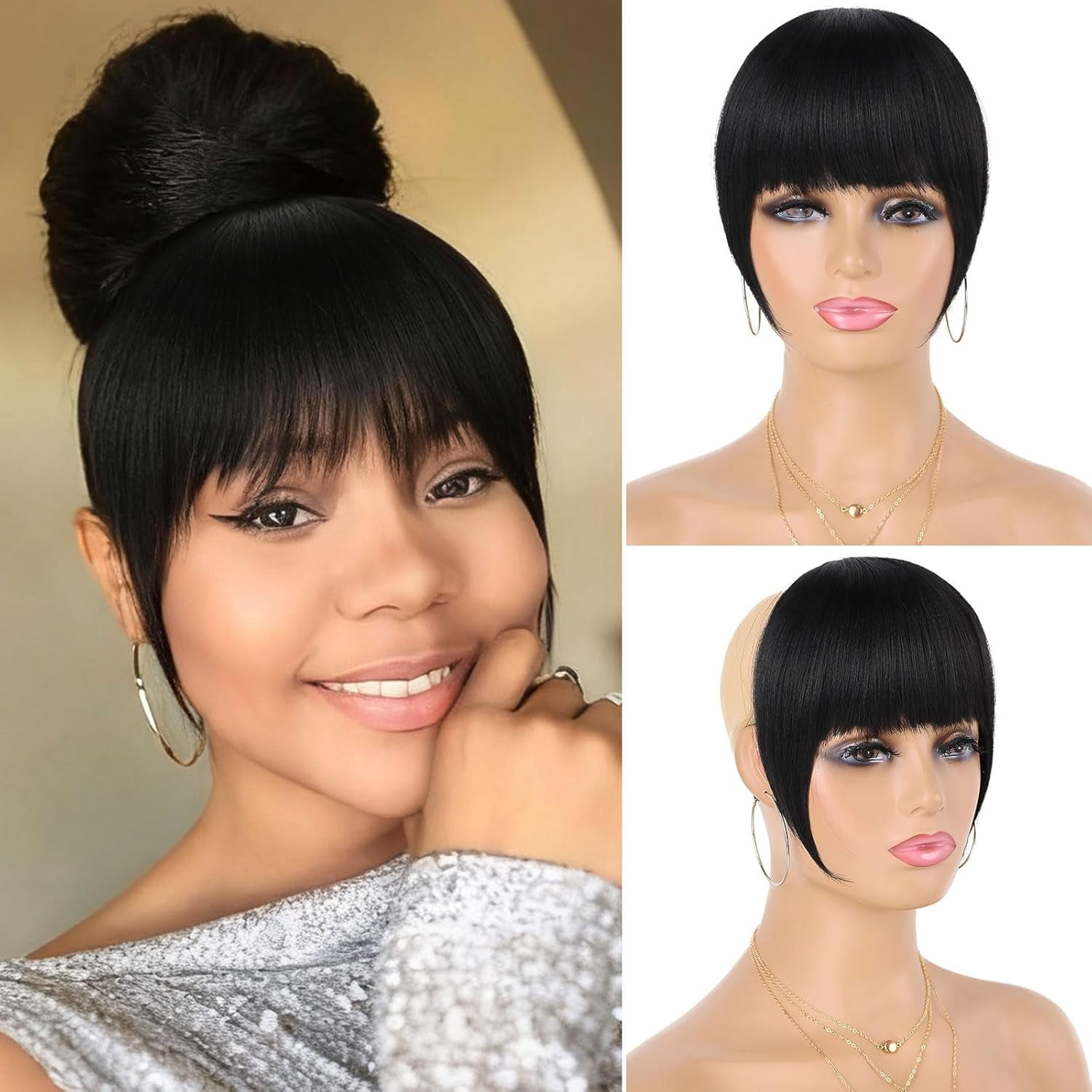 HUVBNAWQ-Yaki Clip in Bangs for Black Women Short Kinky Straight Bangs ...