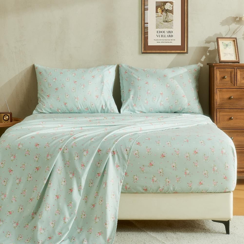 HUWGTWRGT Floral Sheets Queen Size 18 inches Deep Pocket Sheets 1800 ...