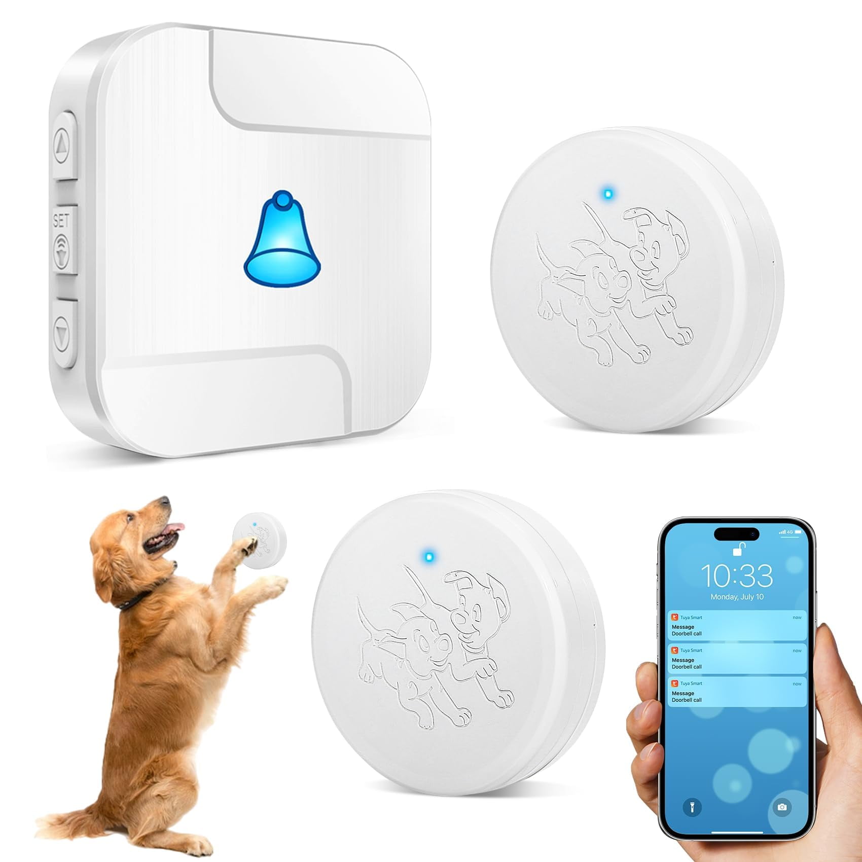 HUWOO Smart Dog Bell for Potty Training Wireless Doggie Door Bell for ...